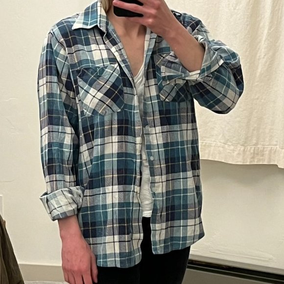 Vintage | Tops | Vintage Blue Plaid Flannel | Poshmark